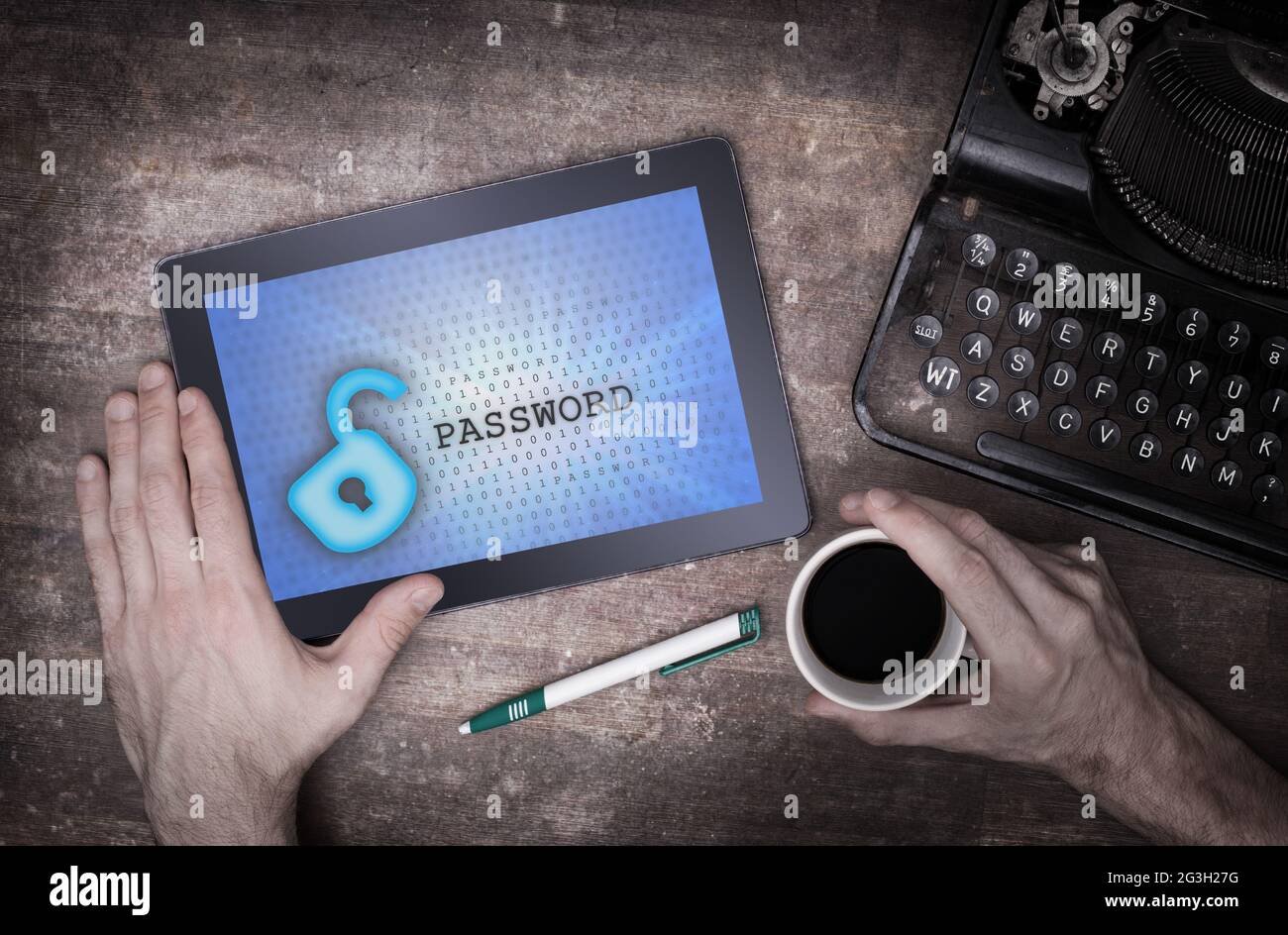 Tablet on a desk, concept of data protection Stock Photo - Alamy