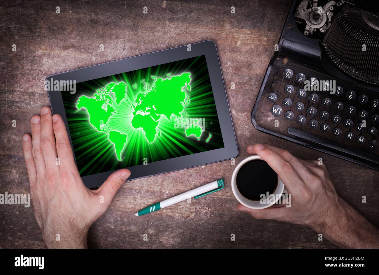 World map on a tablet Stock Photo - Alamy