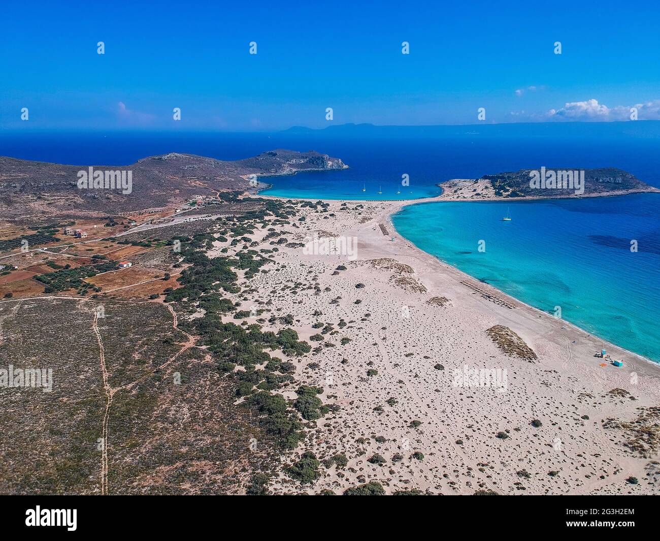 Aerial view of Simos beach in Elafonisos island in Greece. Elafonisos ...