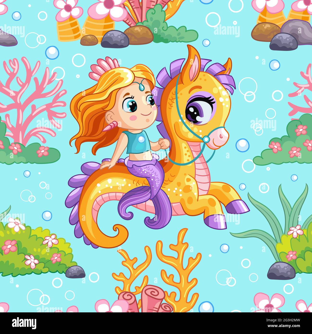 Cute seahorse on coral Stock Vector Images - Alamy