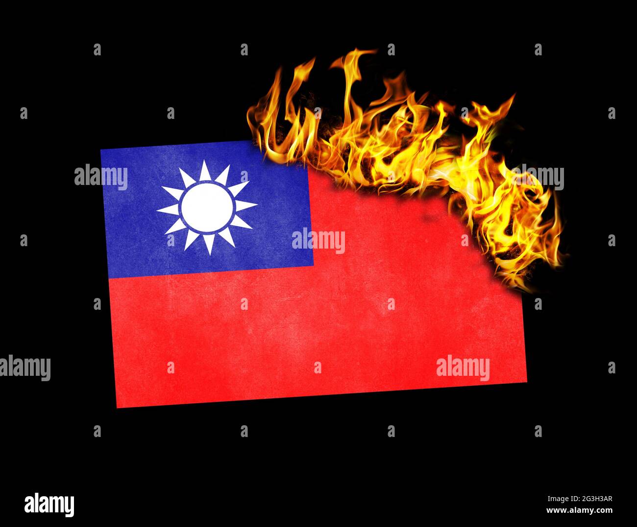 Flag burning - Taiwan Stock Photo - Alamy