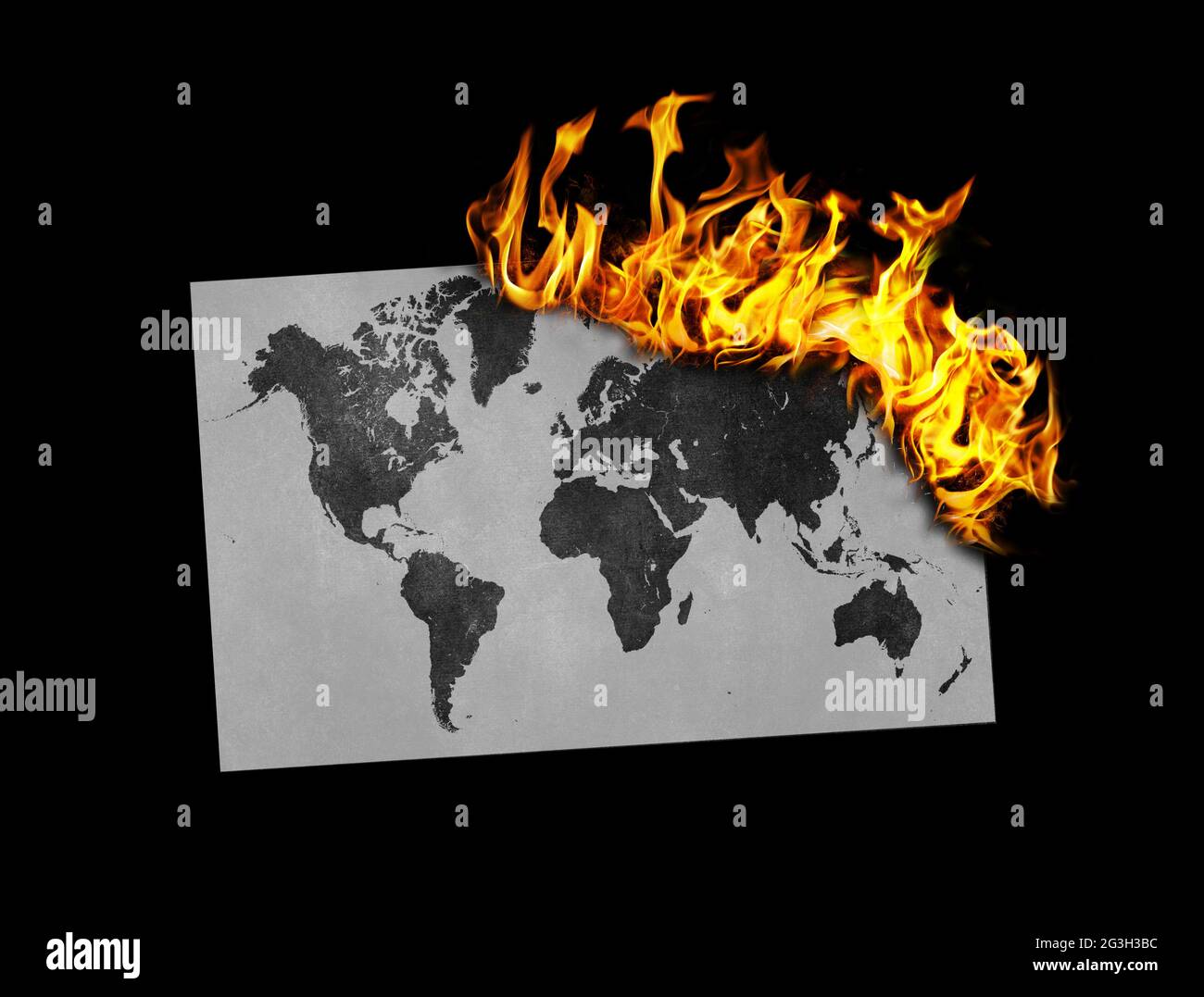 Flag burning - world map Stock Photo - Alamy