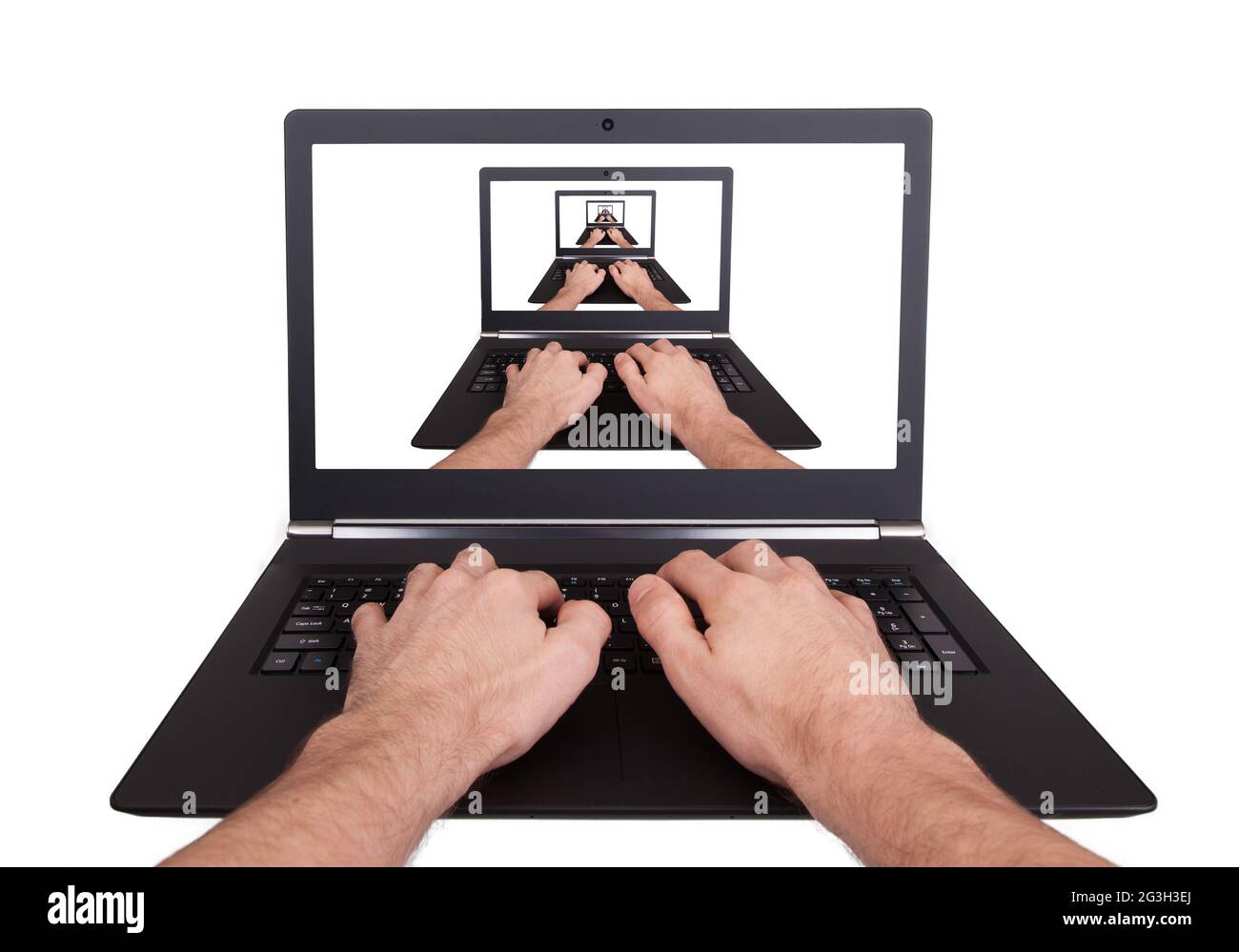 Man working on laptop, visual magic Stock Photo - Alamy