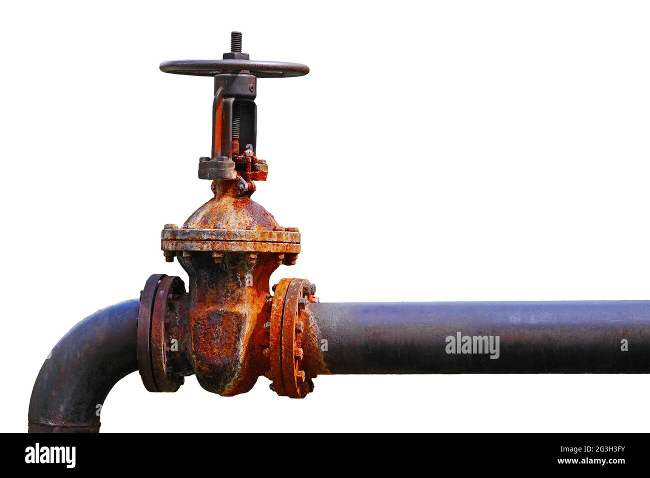 rusty gate valve on a pipeline isolated on white background Stock Photo ...