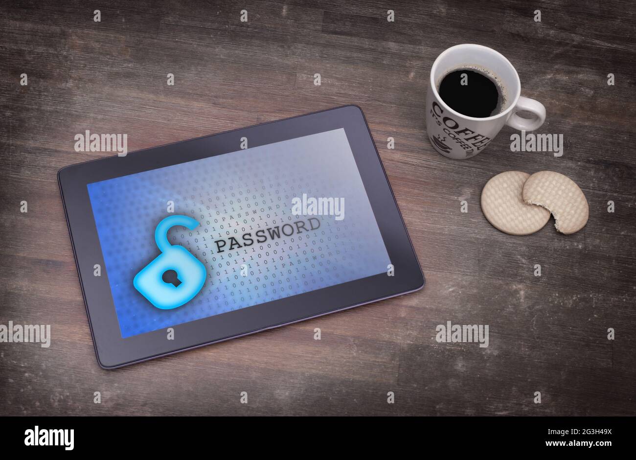 Tablet on a desk, concept of data protection Stock Photo - Alamy