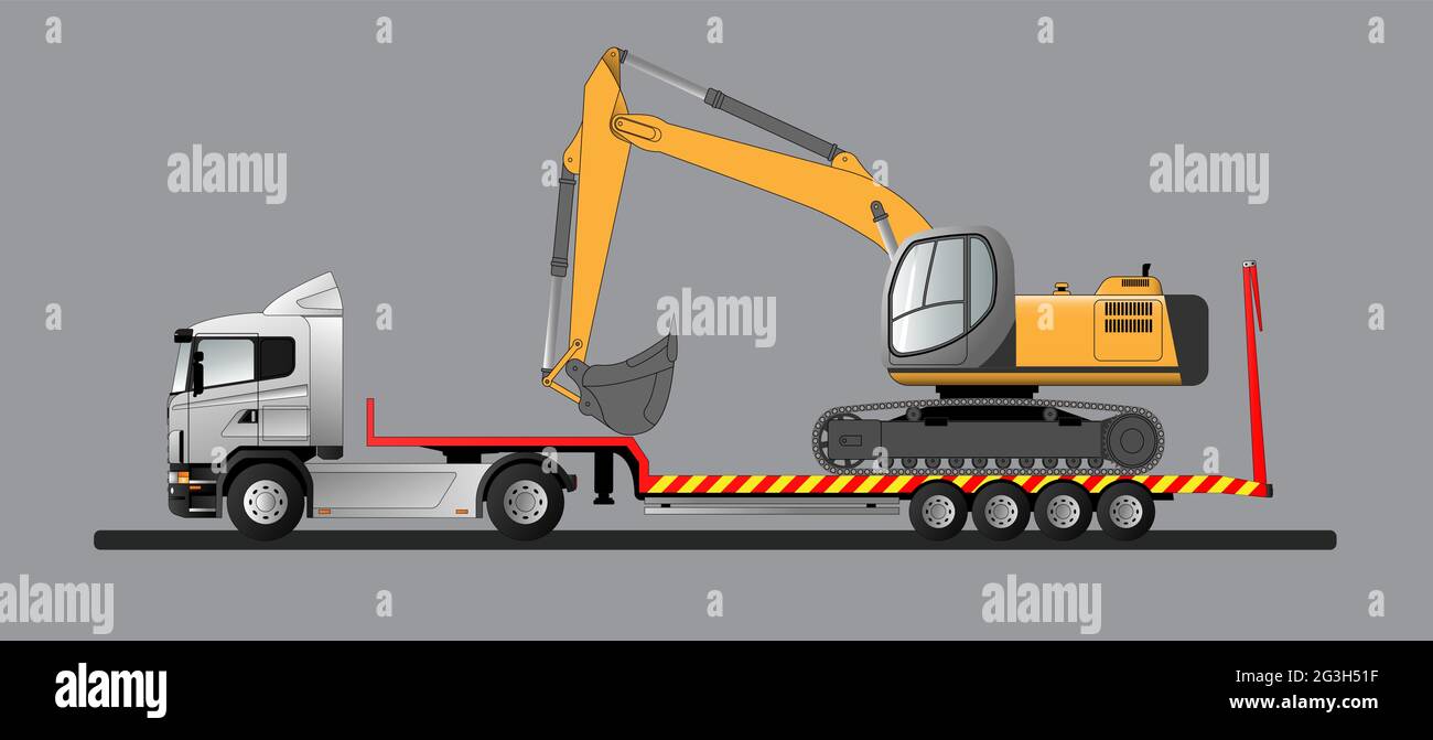 Image of a modern European low loader with a load. Goose excavator ...