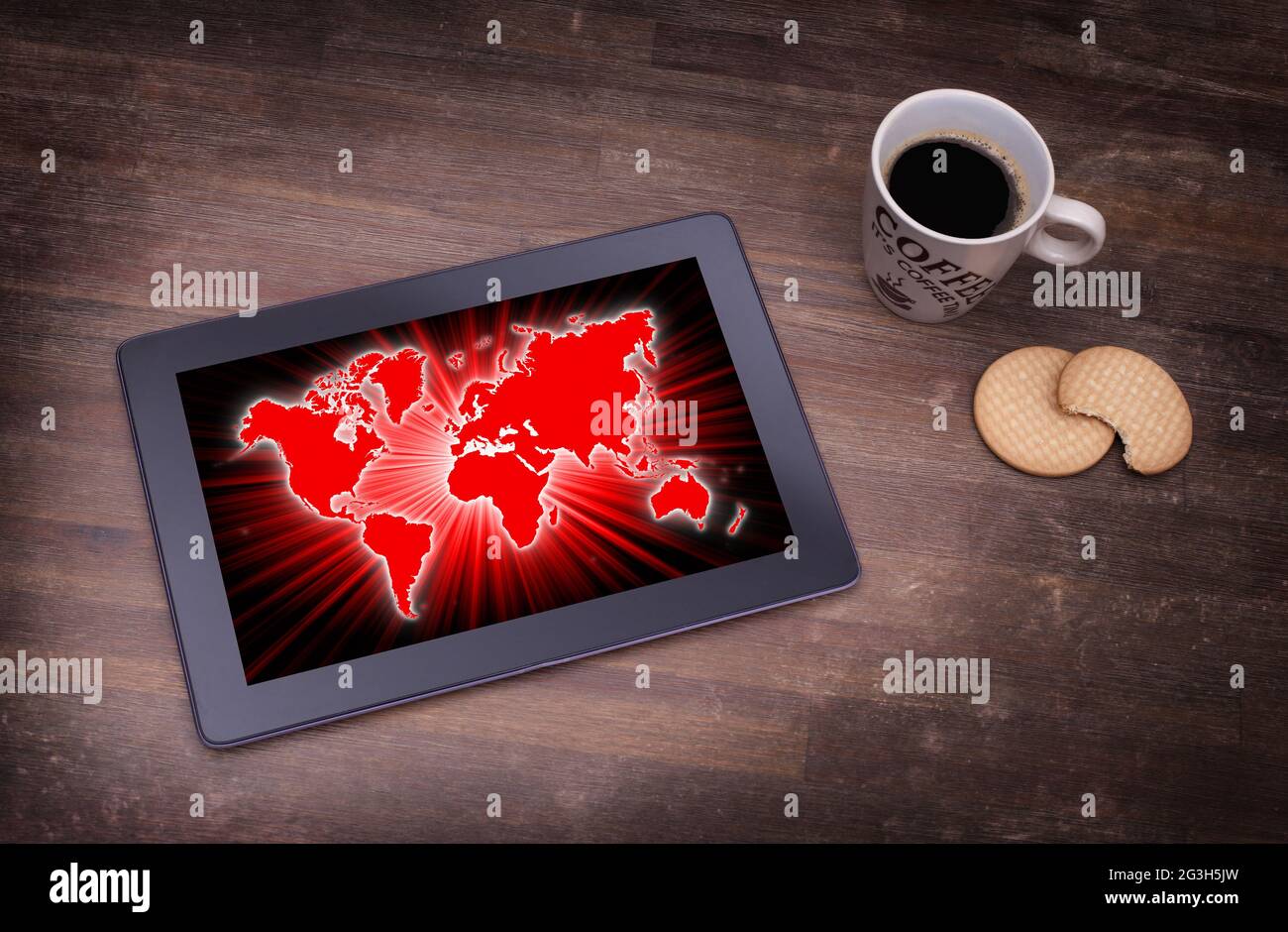 World map on a tablet Stock Photo - Alamy