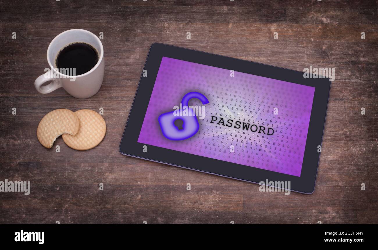 Tablet on a desk, concept of data protection Stock Photo - Alamy