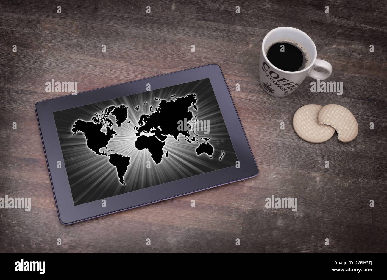 World map on a tablet Stock Photo - Alamy