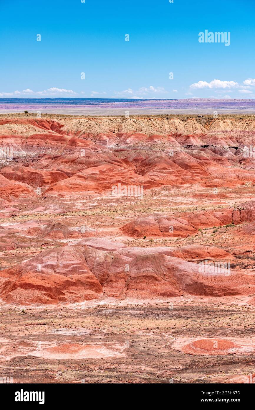 Panoramic view of the Painted Desert National Park mountains shows the ...