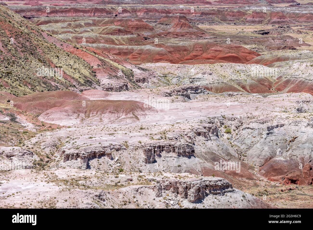 Panoramic view of the Painted Desert National Park mountains shows the ...