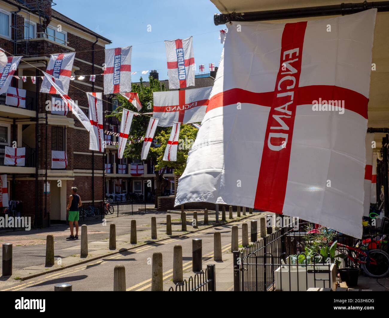 Some of the 400 England flags on display across the Kirby Estate in ...