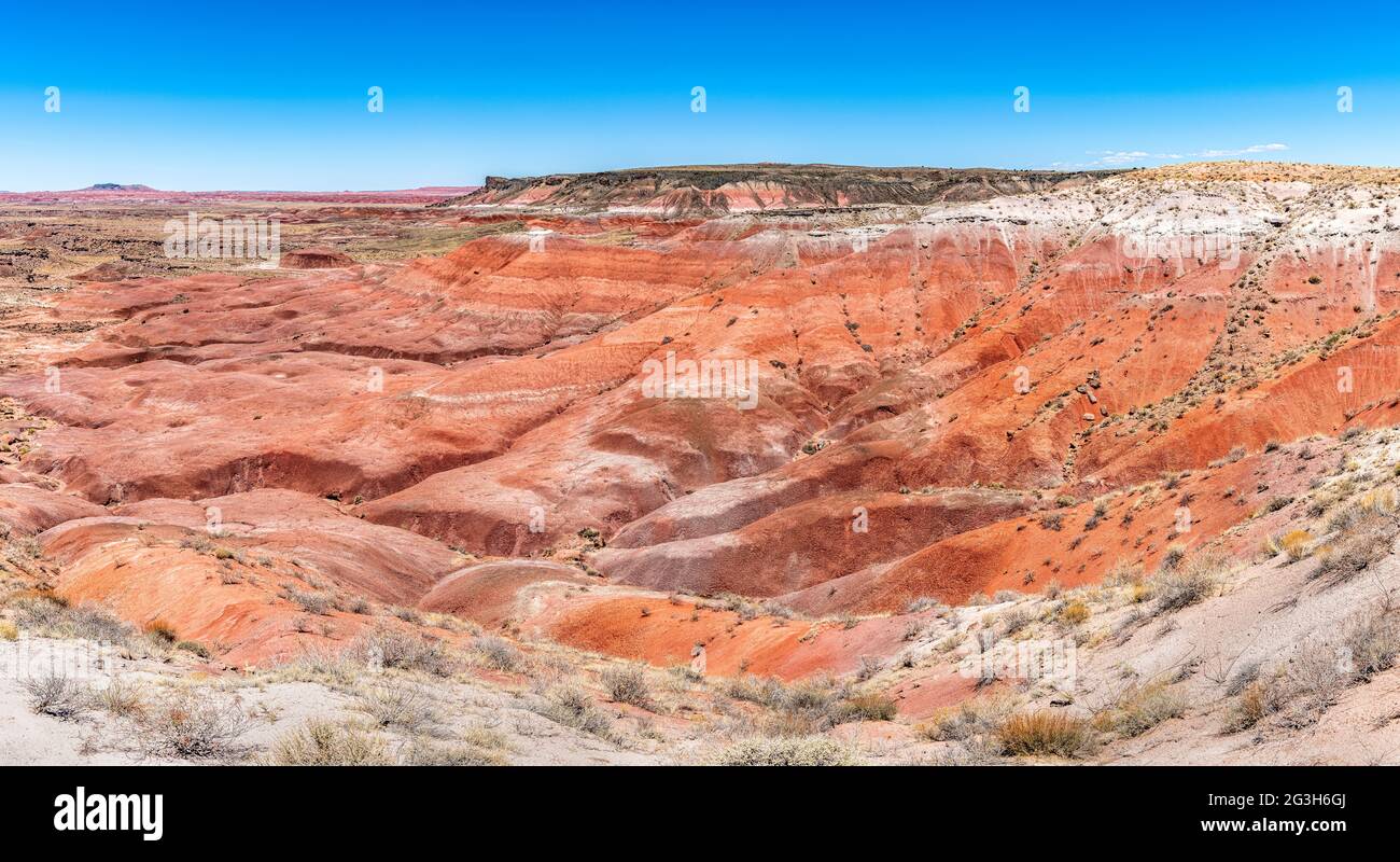 Panoramic view of the Painted Desert National Park mountains shows the ...