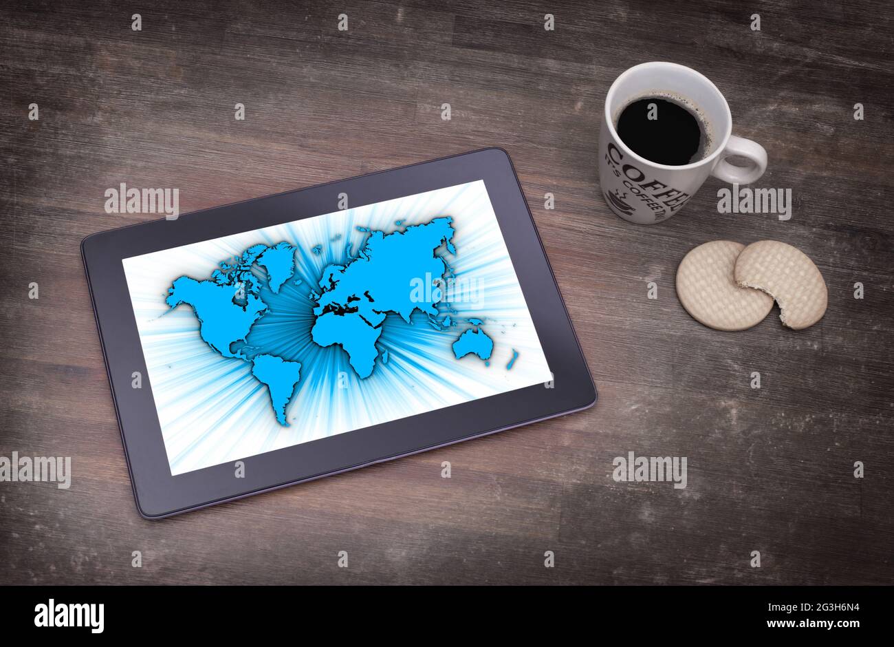 World map on a tablet Stock Photo - Alamy