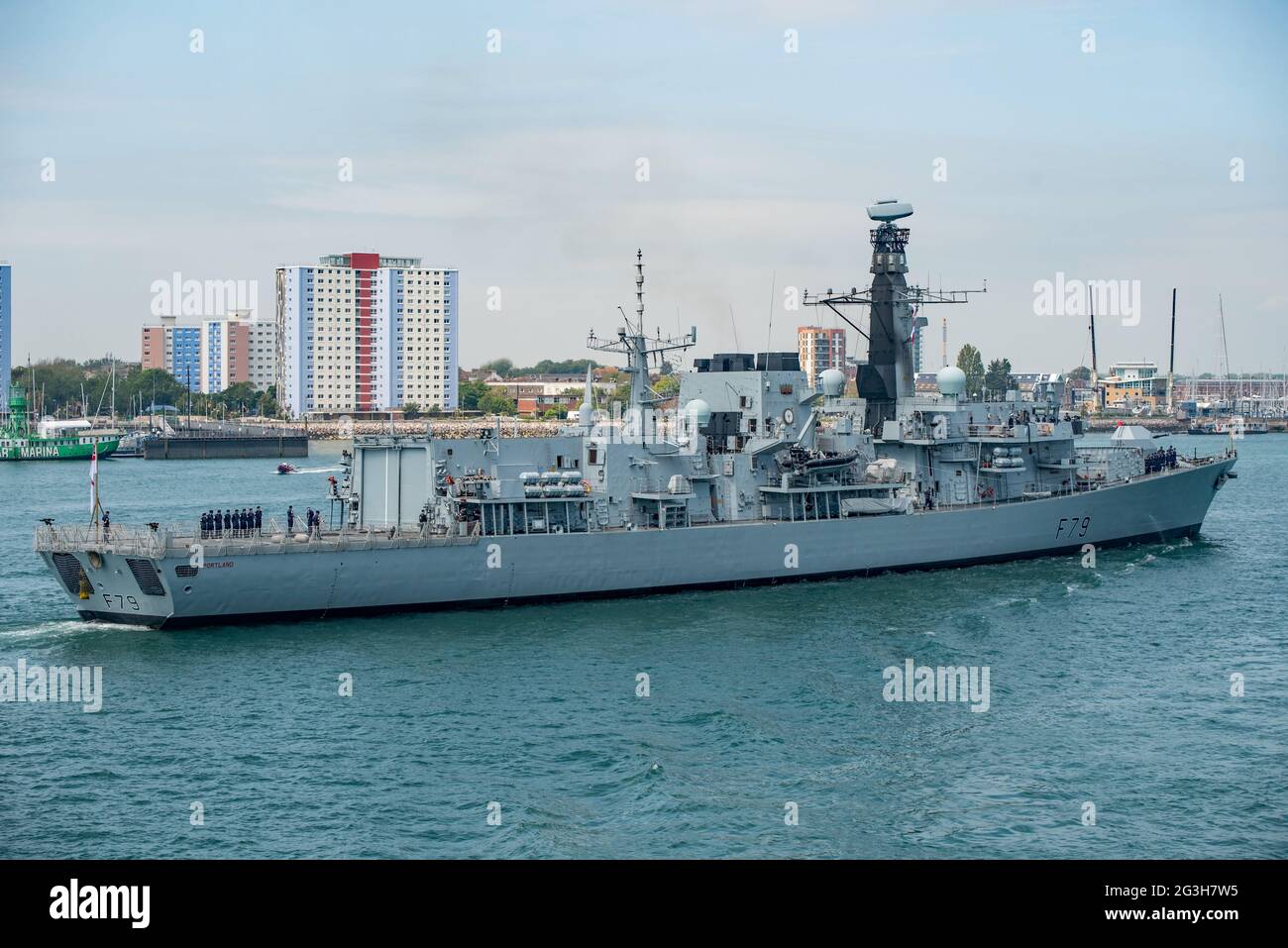The Royal Navy Type 23 frigate HMS Portland (F79) arrived at Portsmouth ...