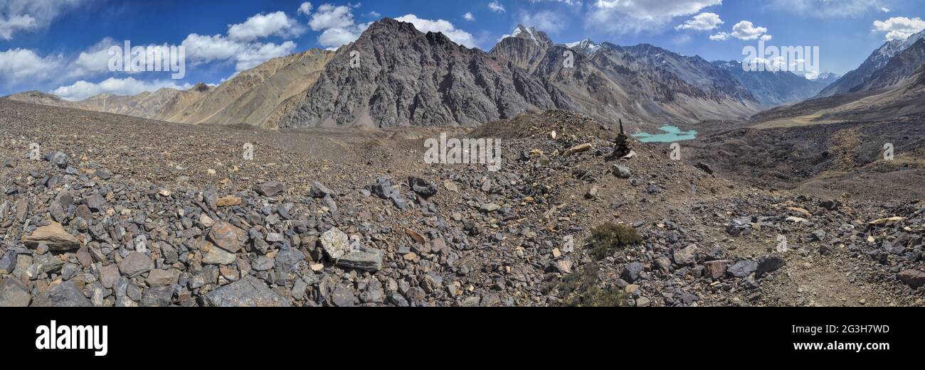 Scenic panorama of cold arid landscape in Tajikistan on sunny day Stock ...