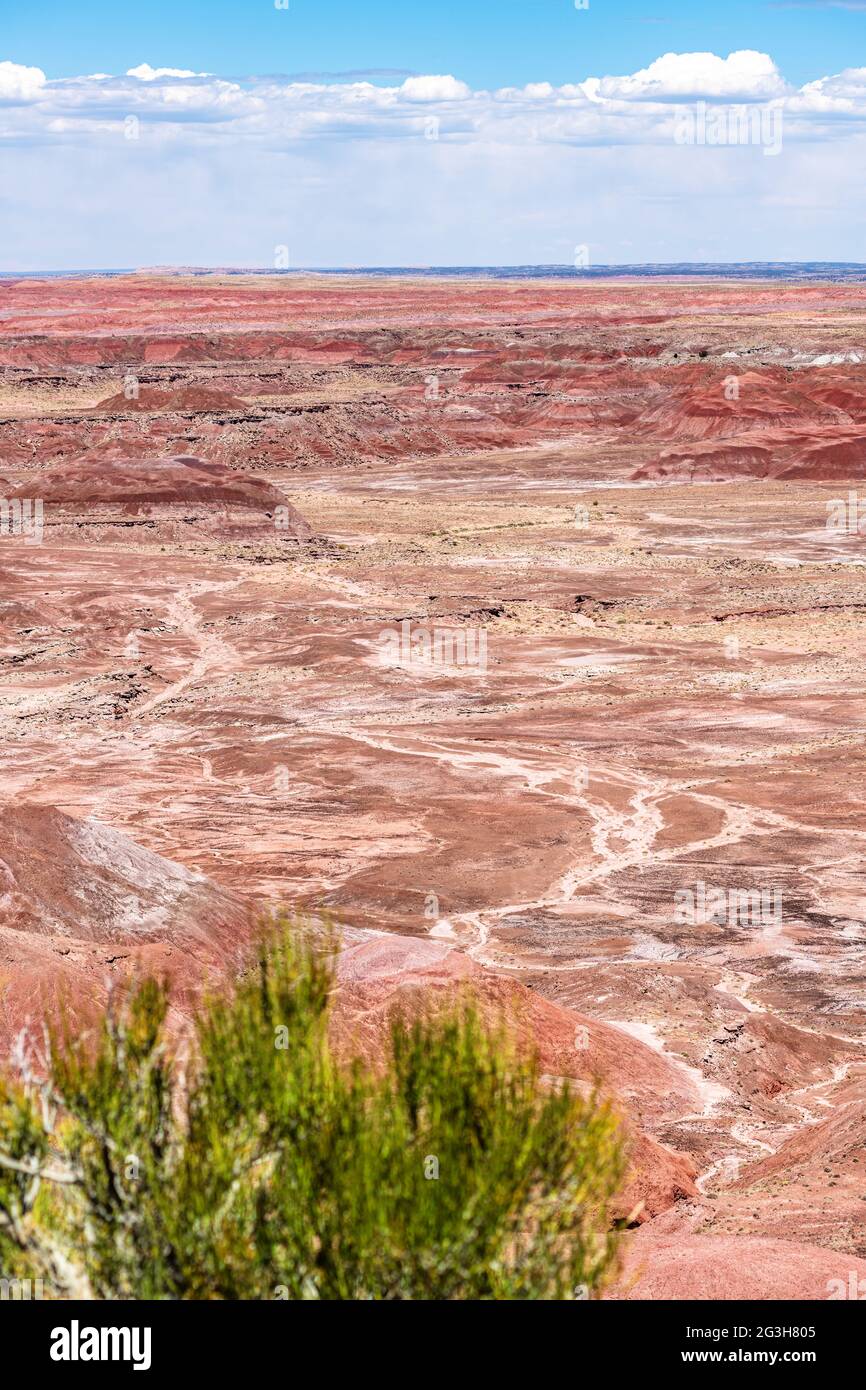 Panoramic view of the Painted Desert National Park mountains shows the ...