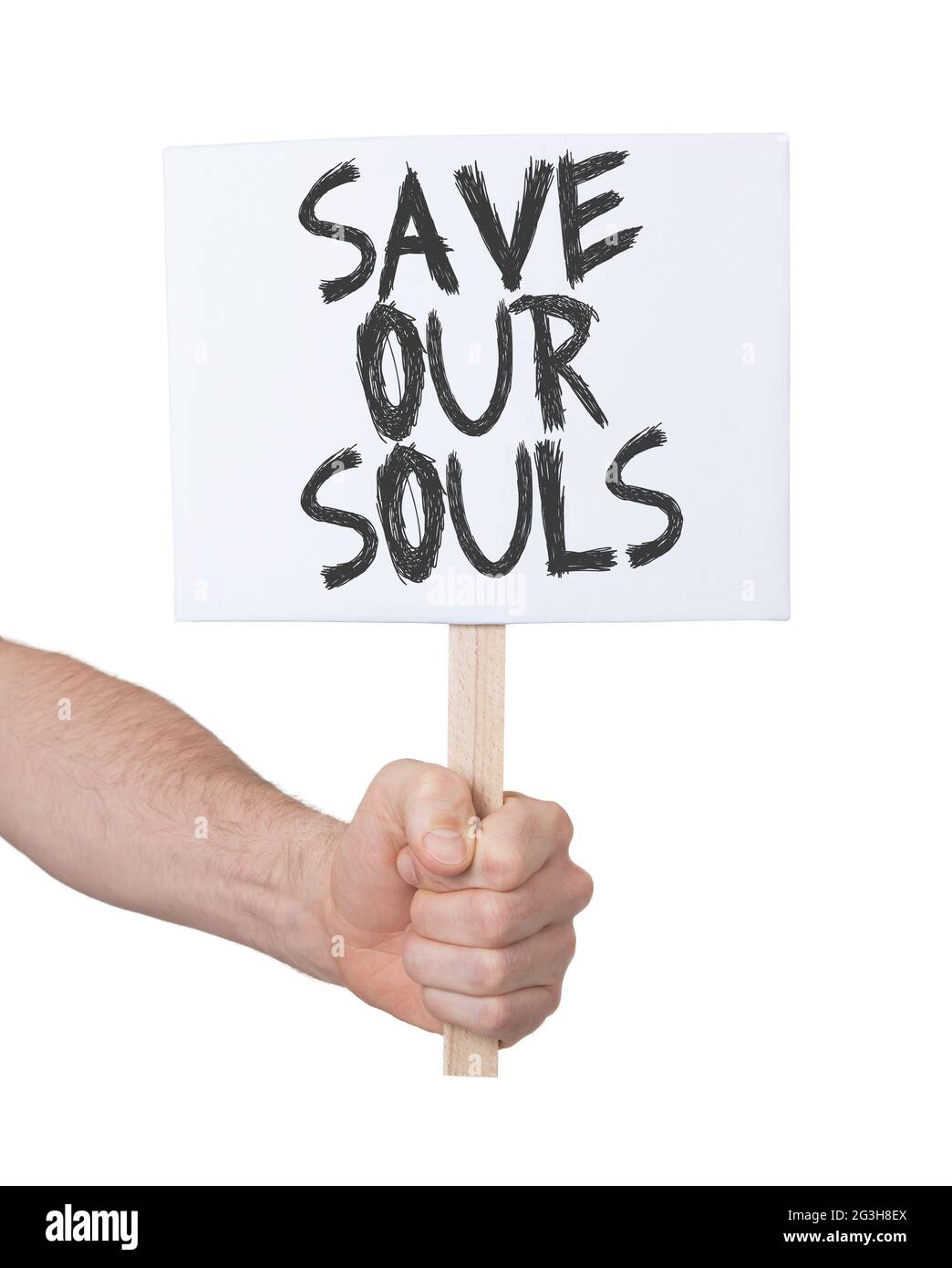 Hand holding sign, isolated on white Stock Photo - Alamy