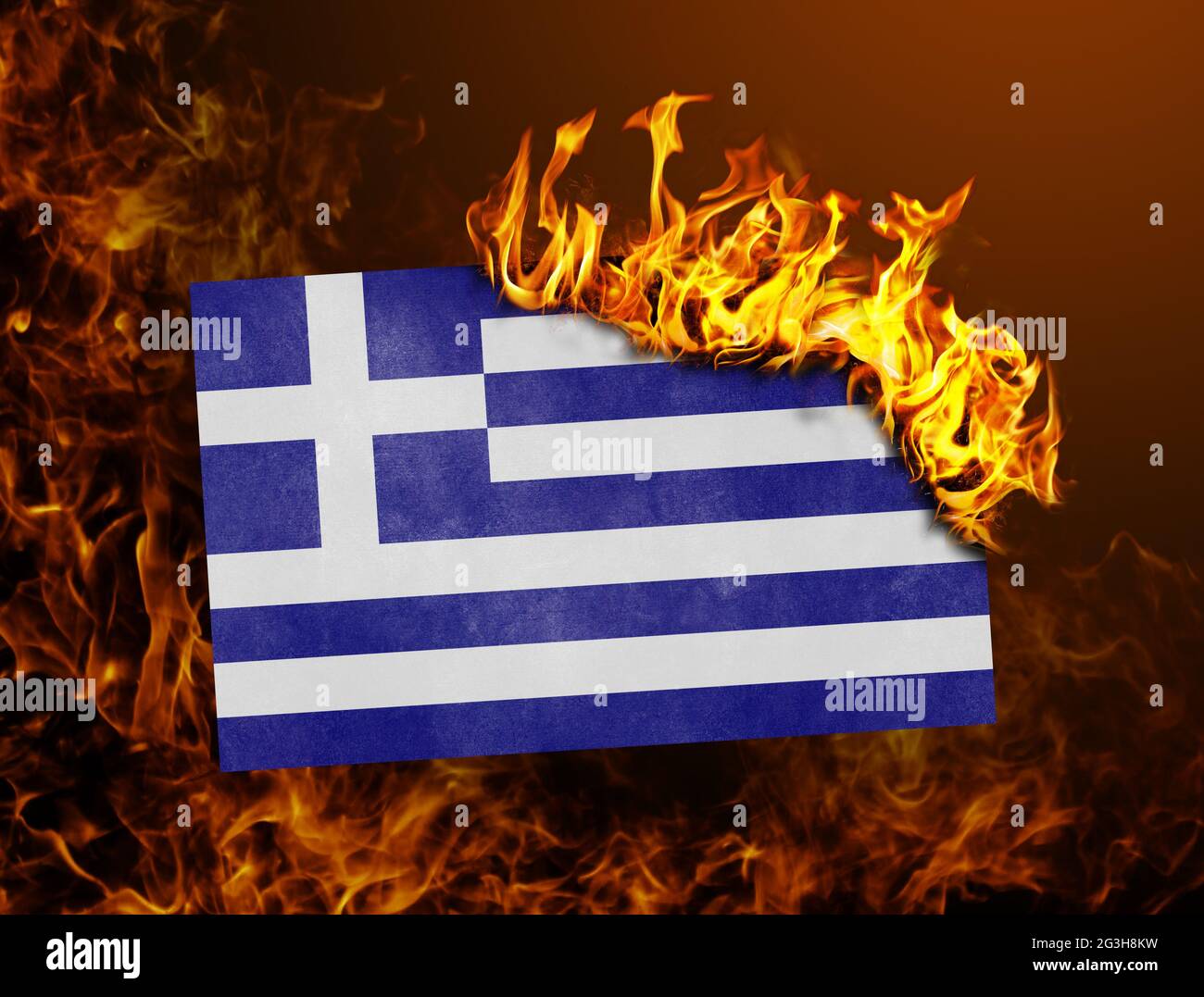 Flag burning - Greece Stock Photo - Alamy