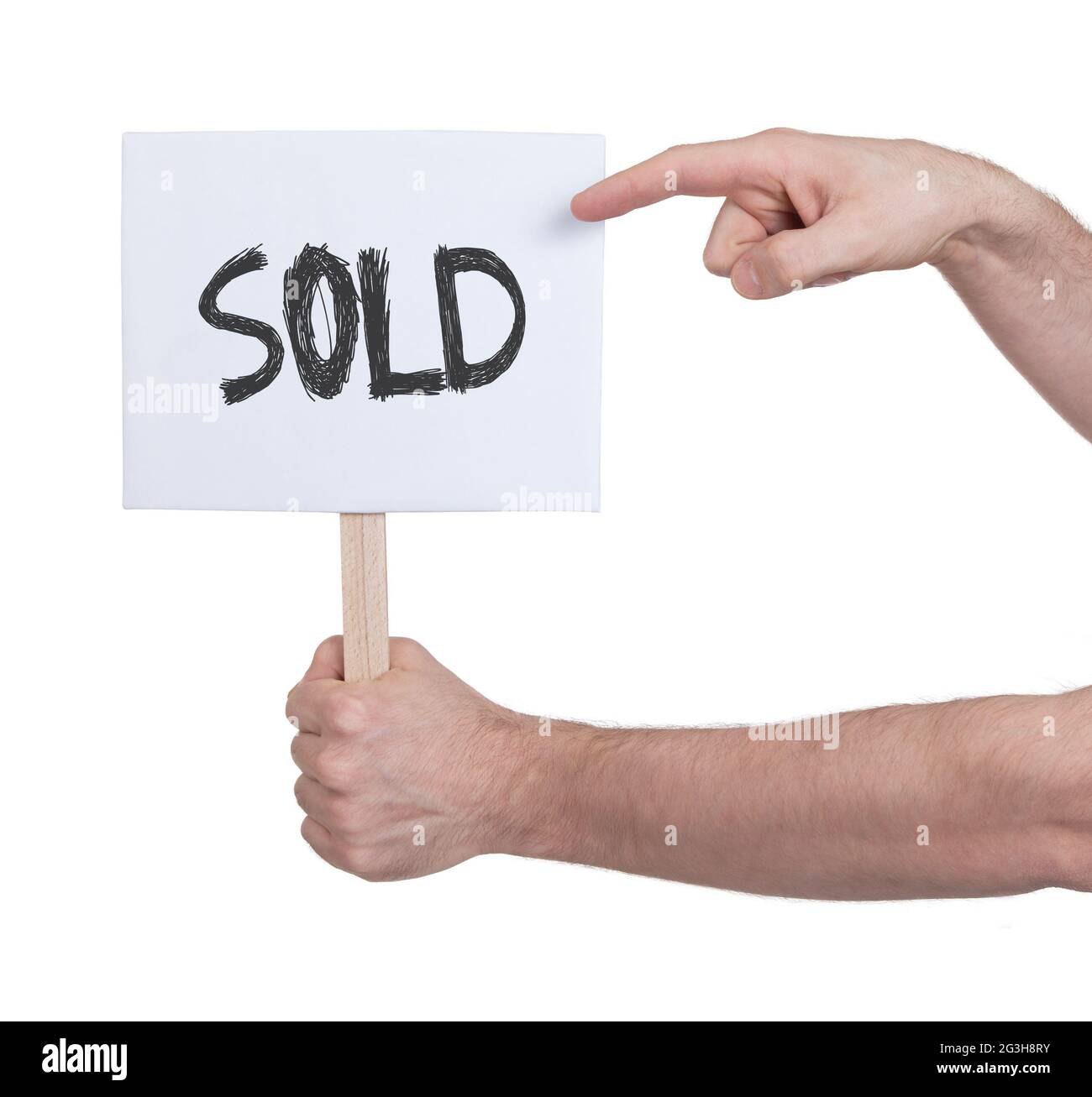 Hand holding sign, isolated on white Stock Photo - Alamy