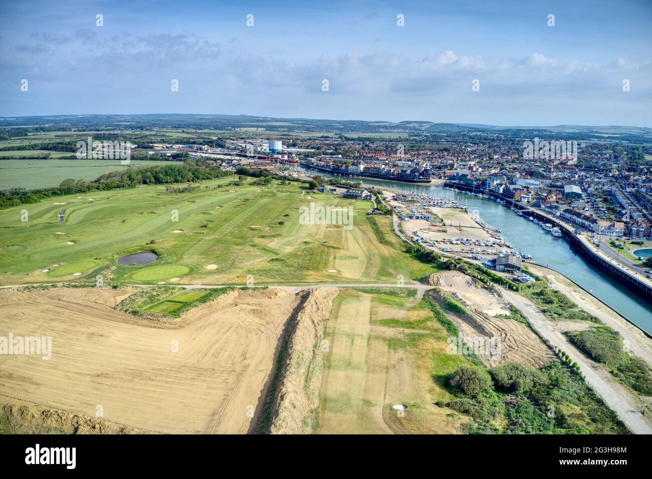 Aerial view over Littlehampton and the links Golf Course next to the ...