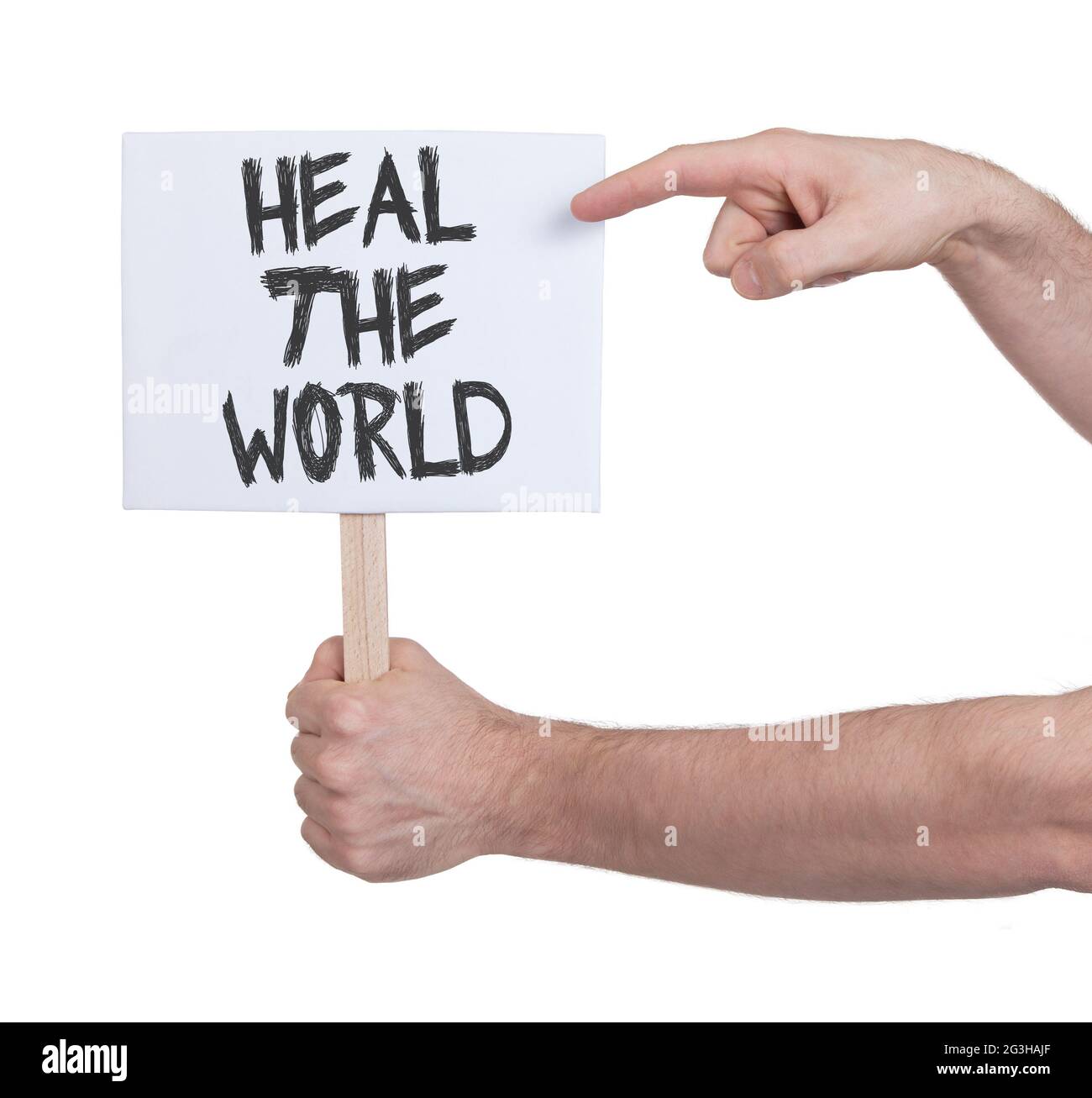 Hand holding sign, isolated on white Stock Photo - Alamy