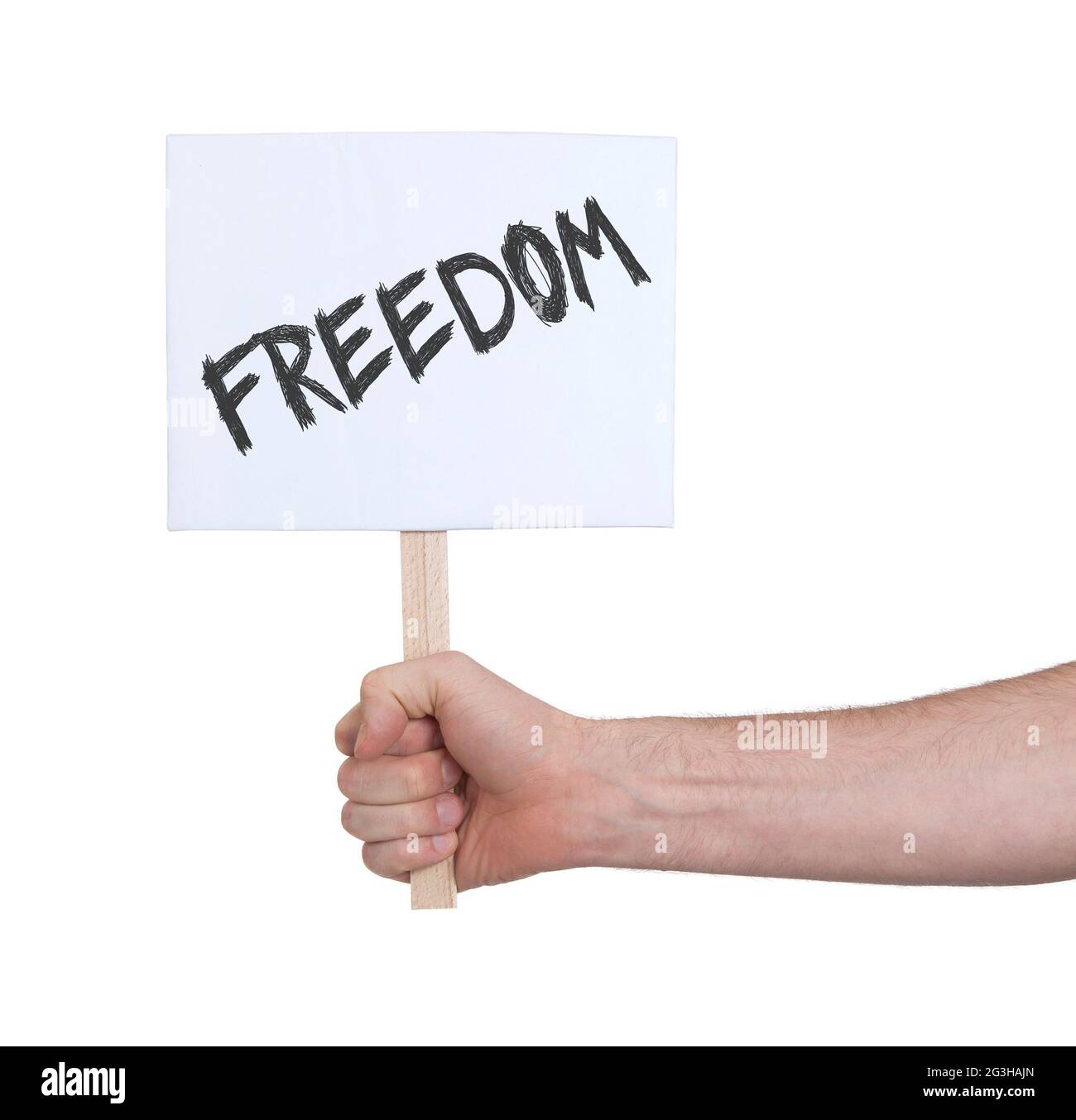 Hand holding sign, isolated on white Stock Photo - Alamy