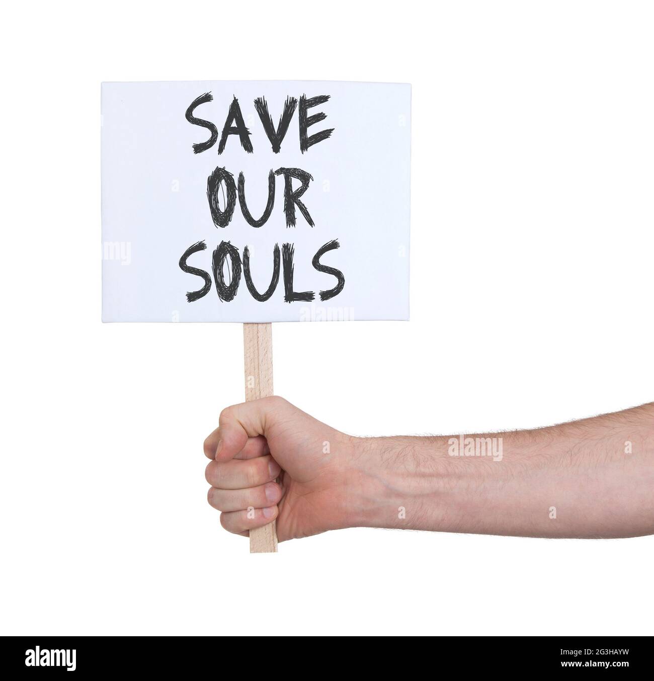 Hand holding sign, isolated on white Stock Photo - Alamy