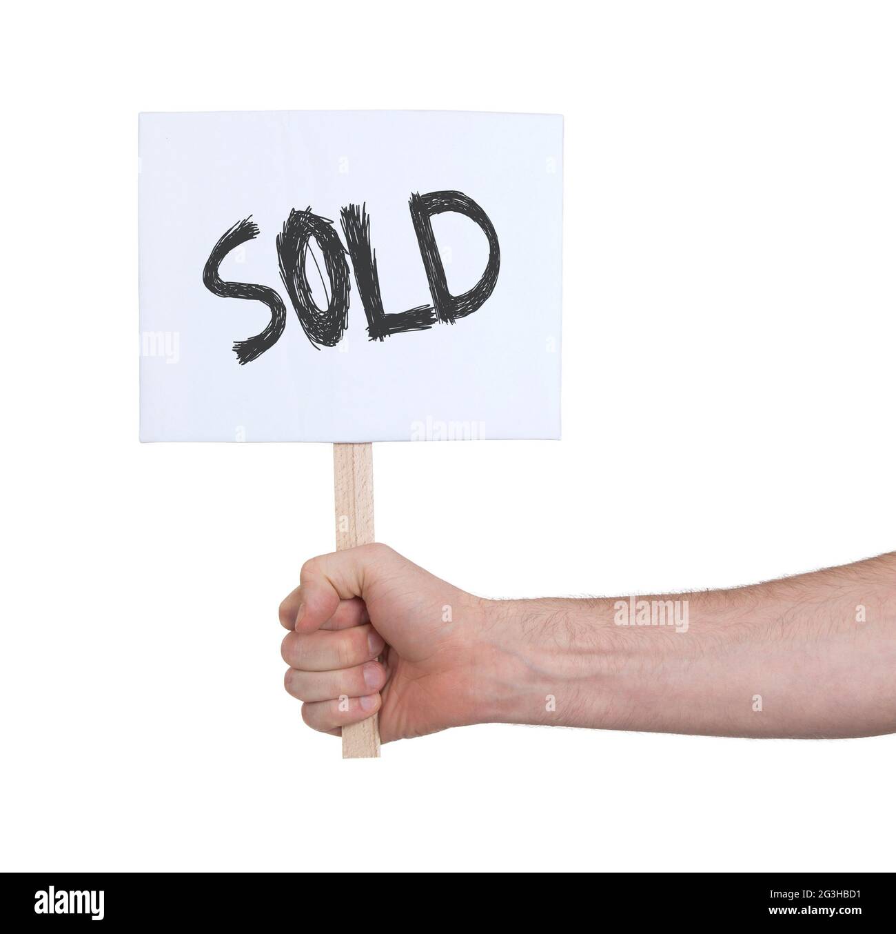 Hand holding sign, isolated on white Stock Photo - Alamy