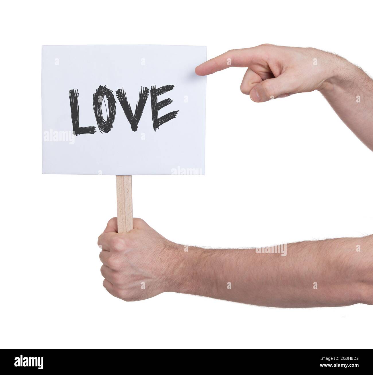 Hand holding sign, isolated on white Stock Photo - Alamy