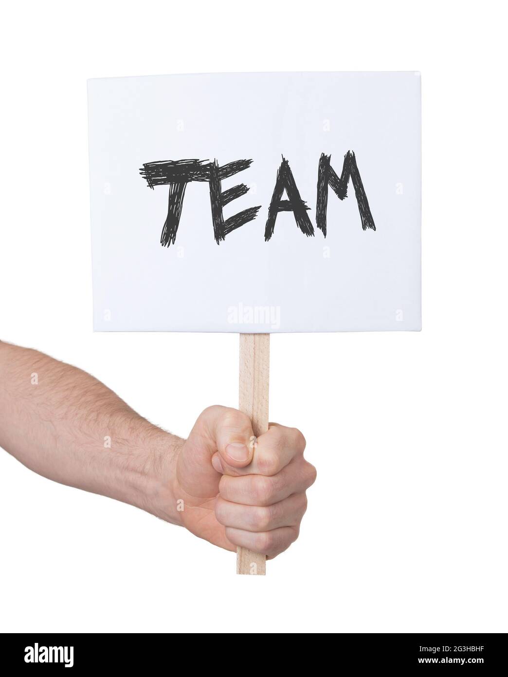 Hand holding sign, isolated on white Stock Photo - Alamy