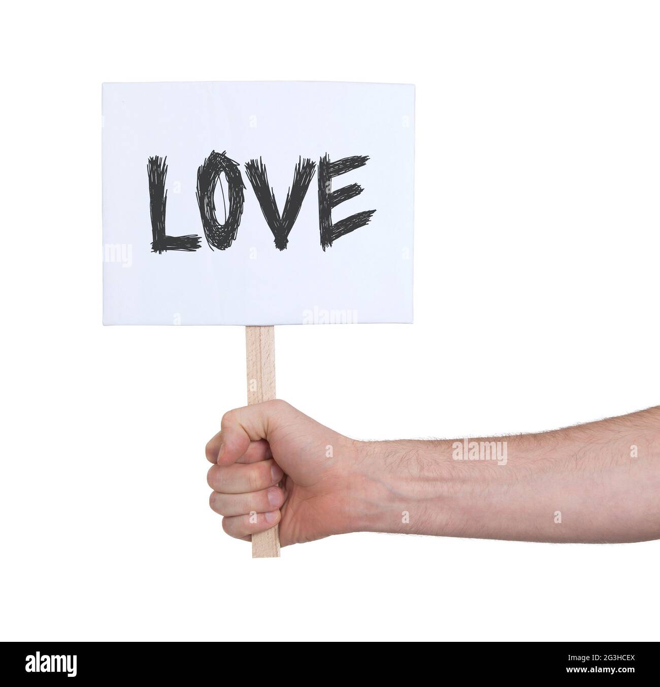Hand holding sign, isolated on white Stock Photo - Alamy