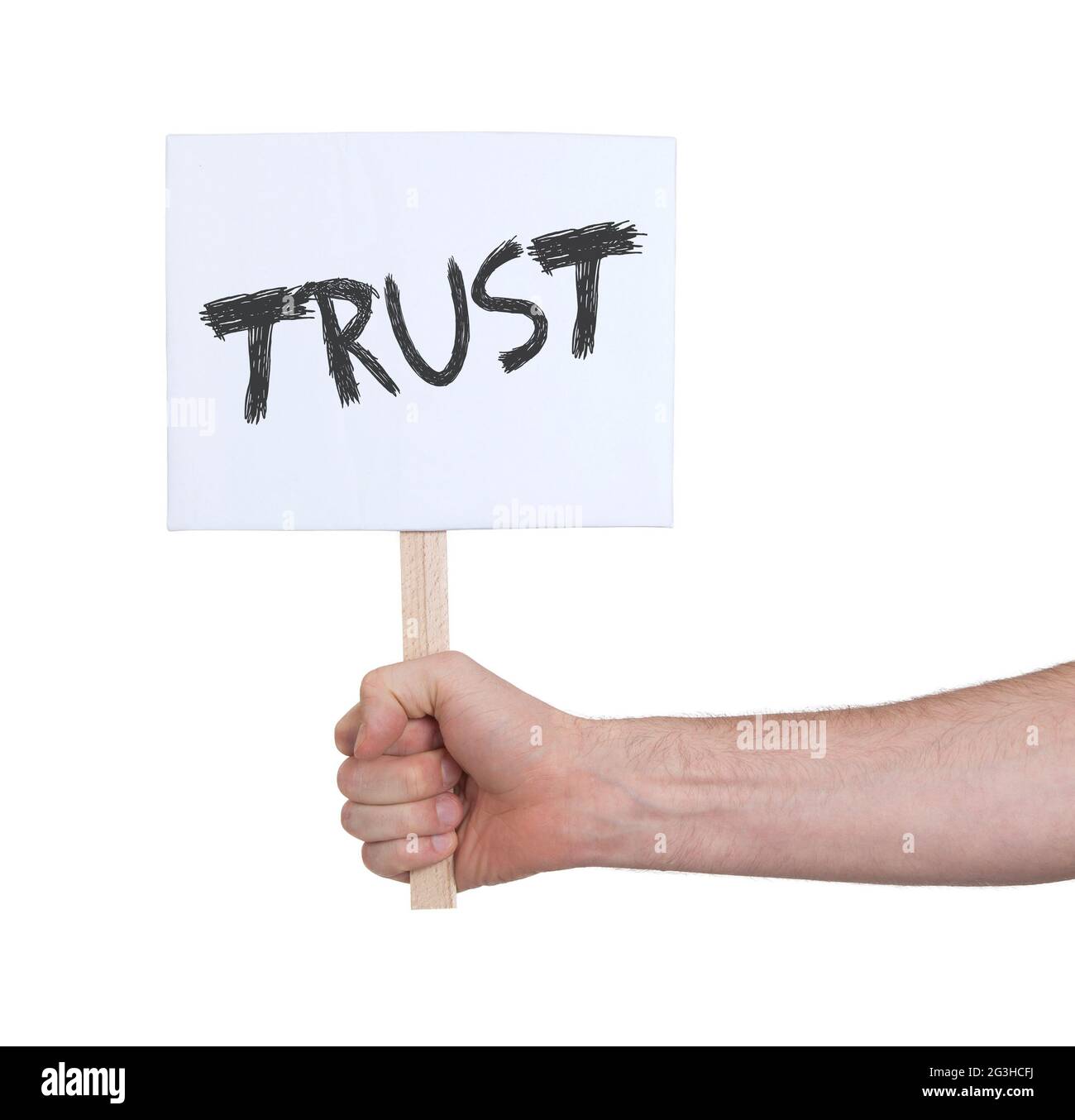 Hand holding sign, isolated on white Stock Photo - Alamy