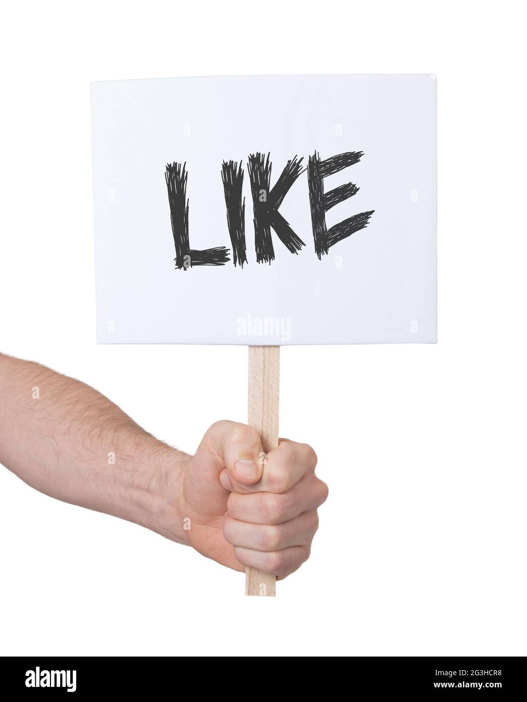 Hand holding sign, isolated on white Stock Photo - Alamy
