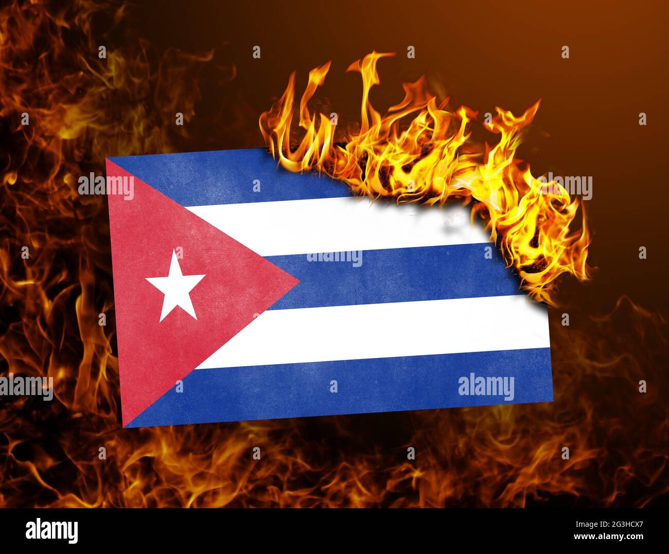 Flag burning - Cuba Stock Photo - Alamy