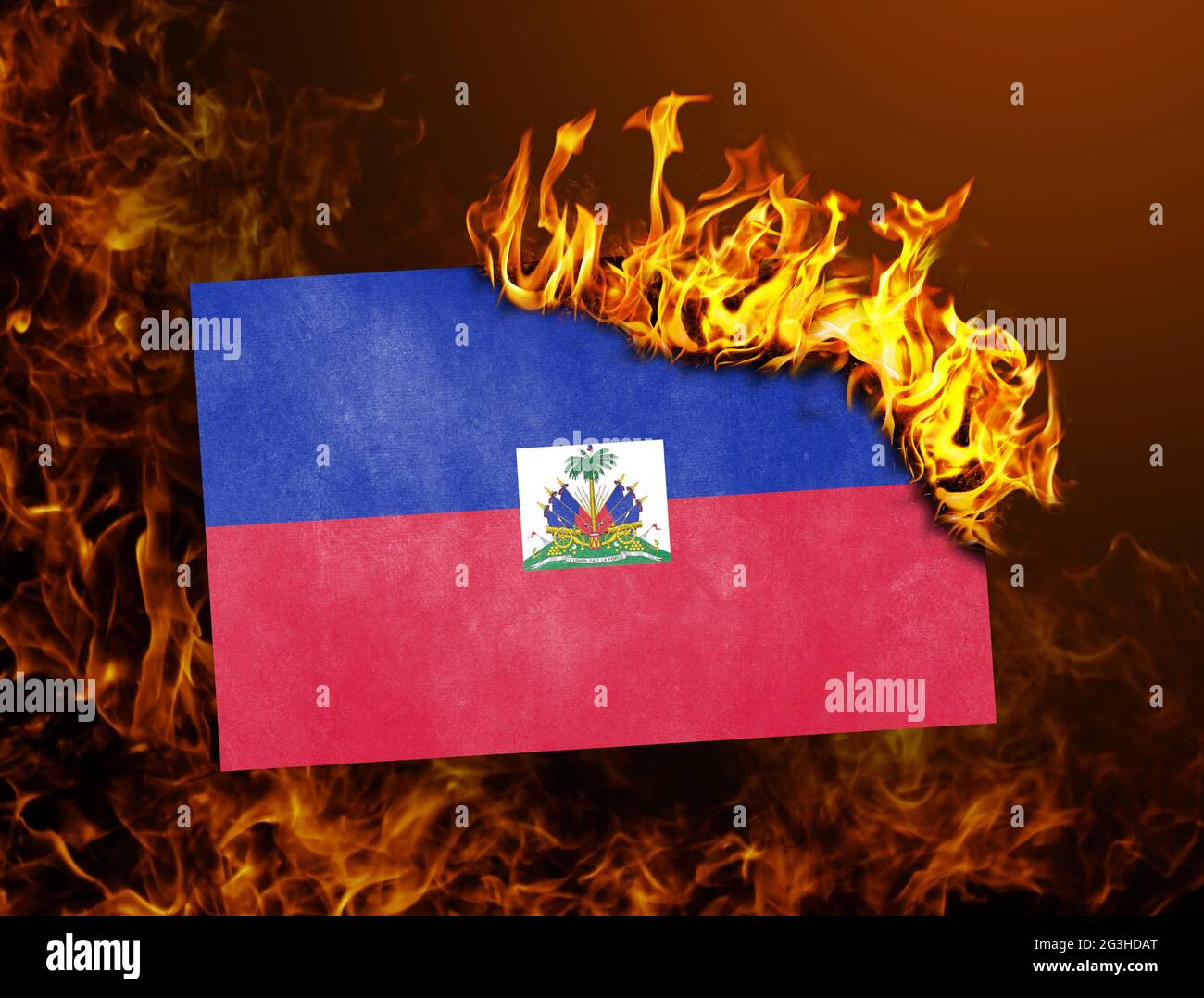 Flag burning - Haiti Stock Photo - Alamy