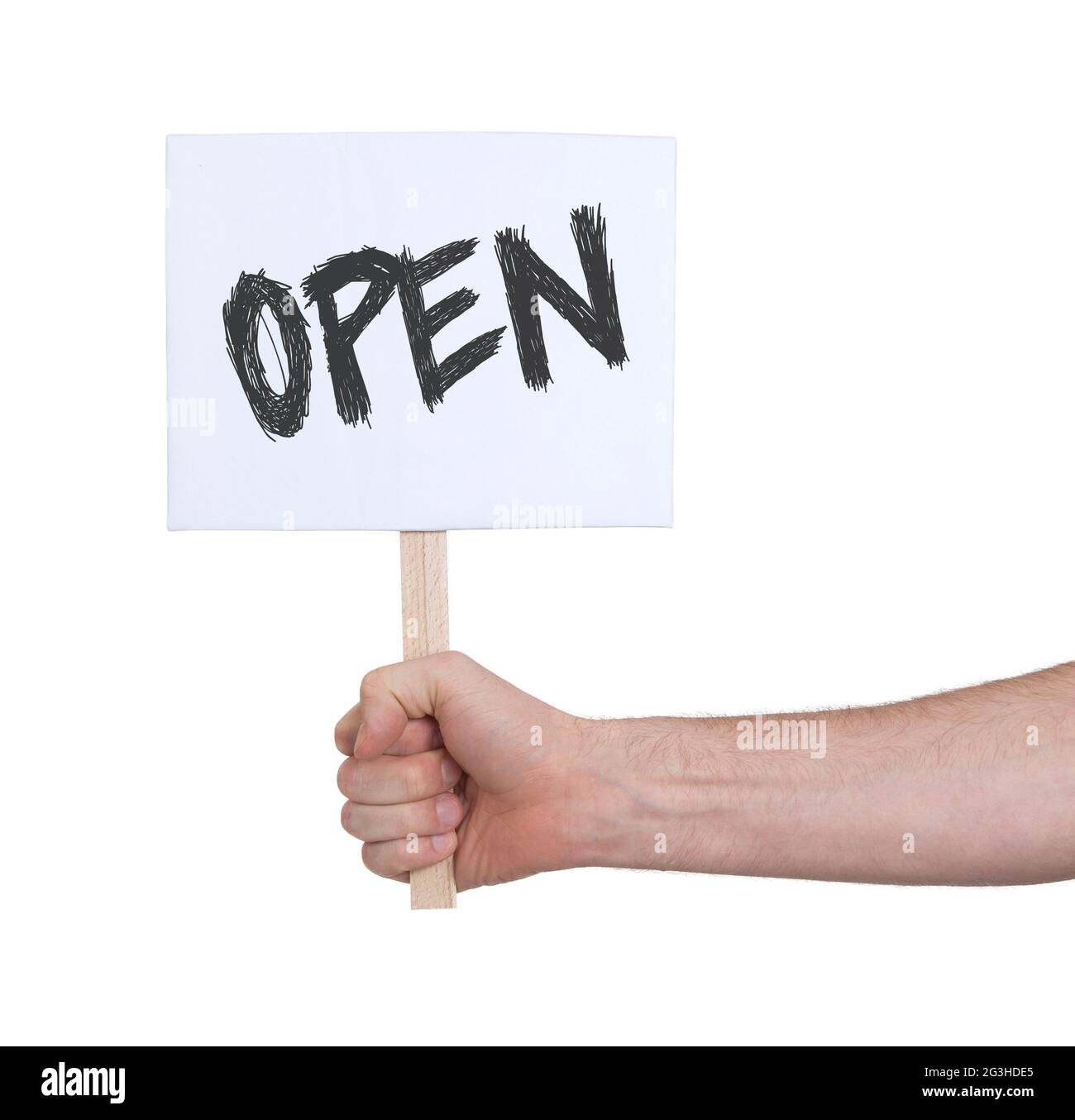 Hand holding sign, isolated on white Stock Photo - Alamy