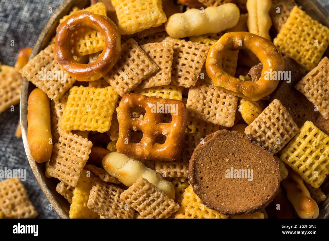 Homemade Salty Party Snack Mix with Cereal and Pretzels Stock Photo - Alamy