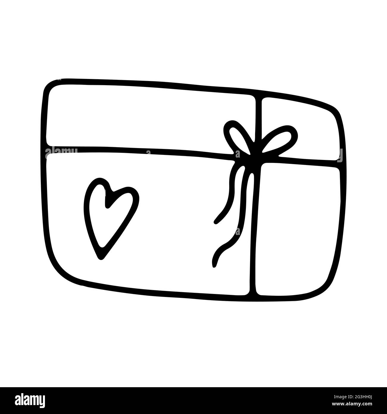 Cute doodle Gift sticker. Hand-drawn outline present isolated on white ...