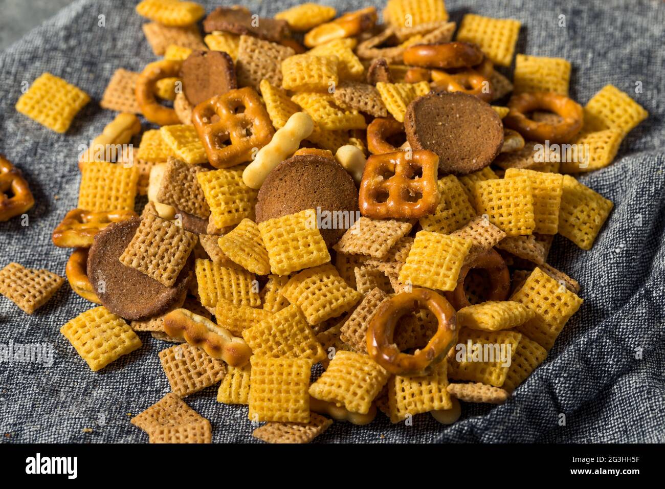 Homemade Salty Party Snack Mix with Cereal and Pretzels Stock Photo - Alamy