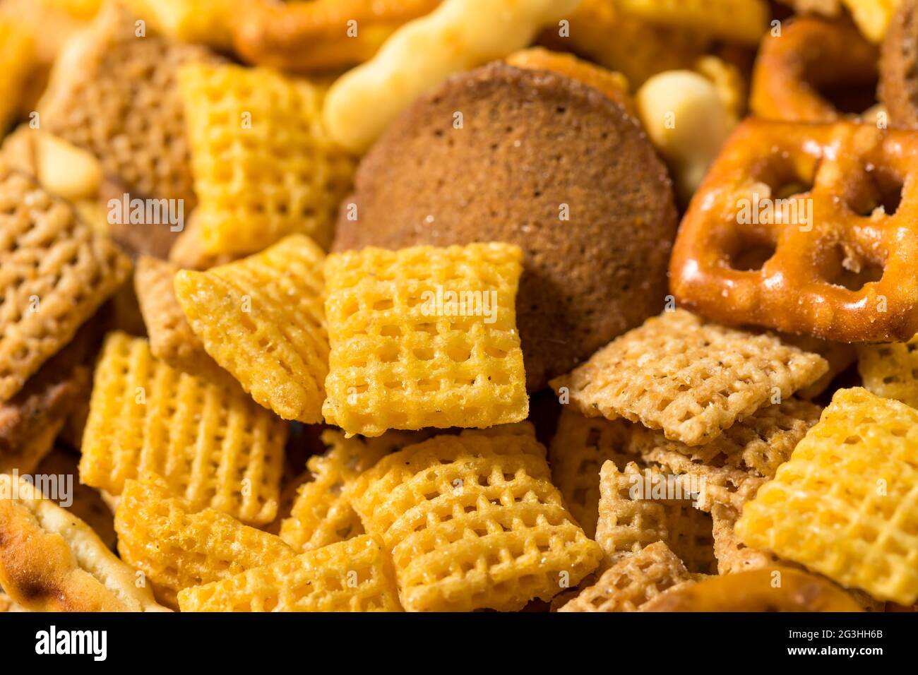 Homemade Salty Party Snack Mix with Cereal and Pretzels Stock Photo - Alamy
