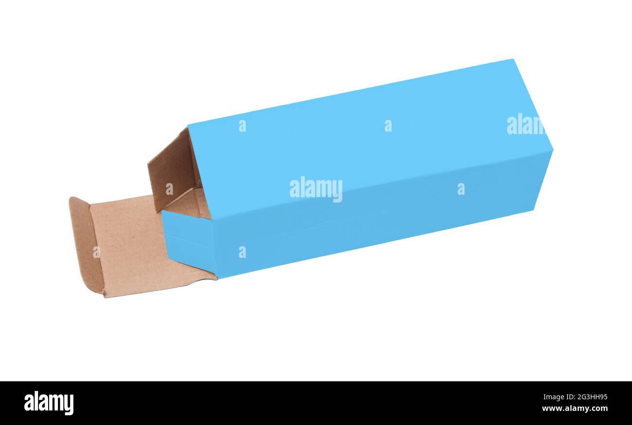 Blue cardboard box on a white background Stock Photo - Alamy