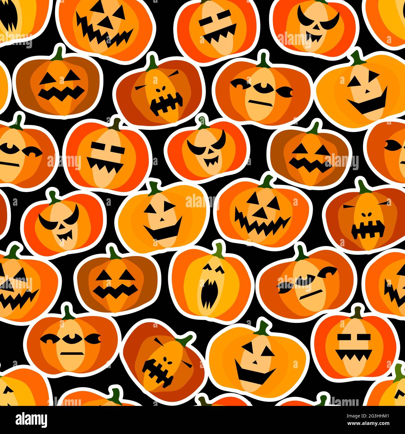 Seamless halloween scary orange pumpkins pattern. Funny, creepy ...