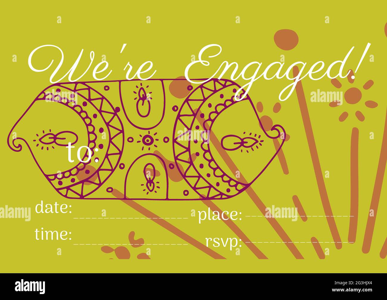 We are engaged text with copy space against decorative floral designs ...