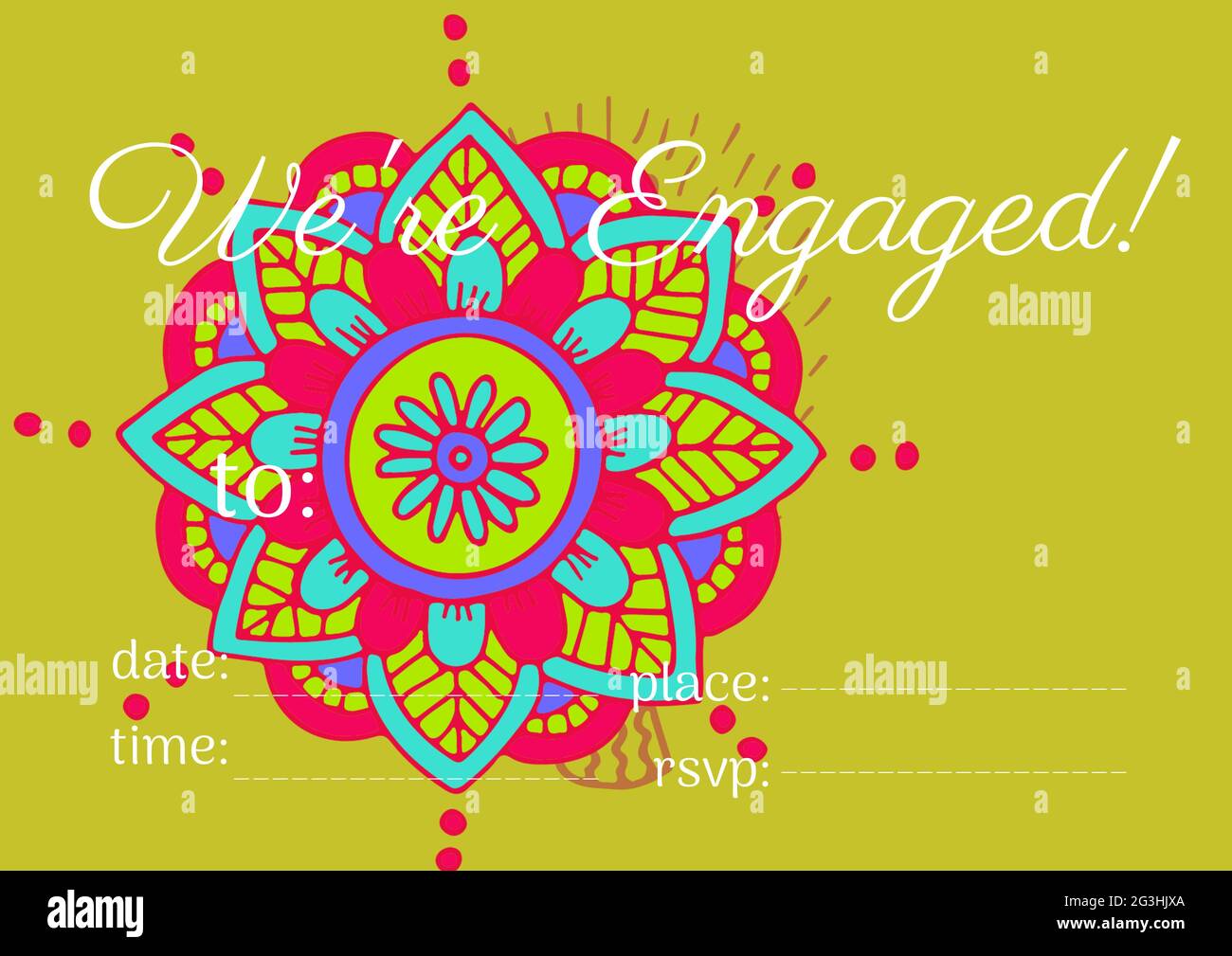 We are engaged text with copy space against colorful decorative floral ...