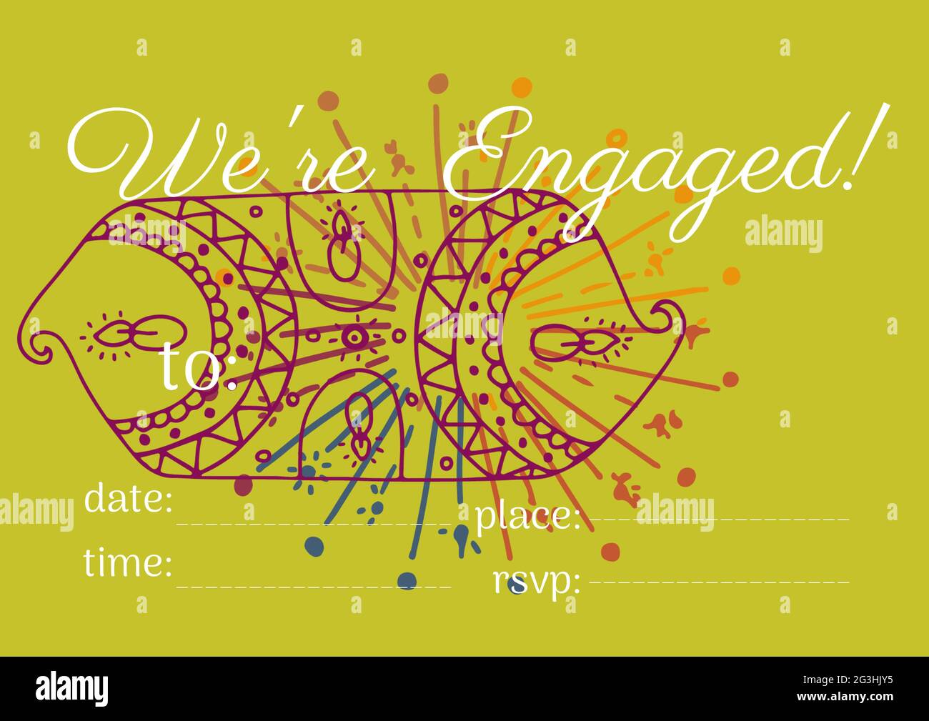 We are engaged text with copy space against decorative floral designs ...