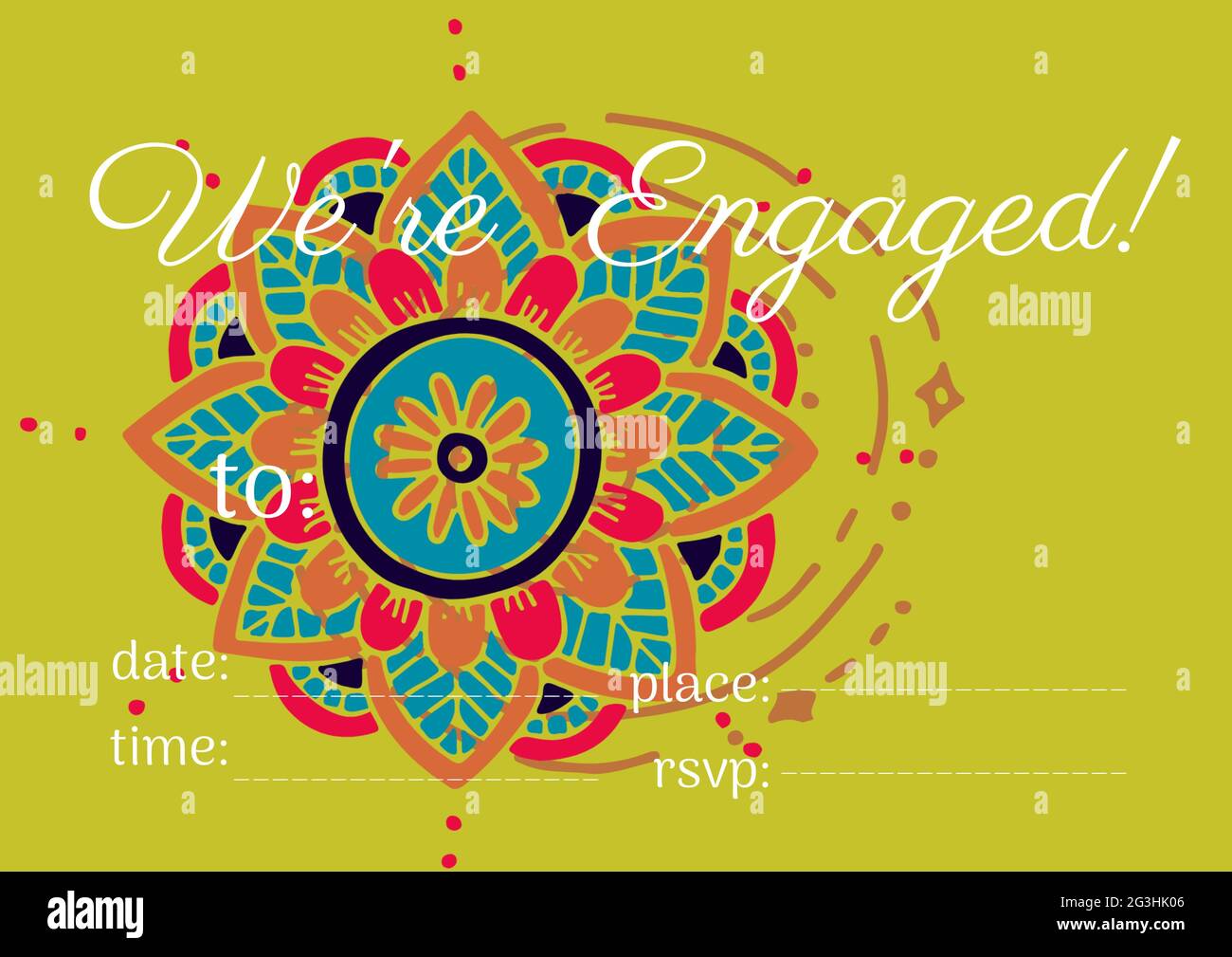 We are engaged text with copy space against colorful decorative floral ...