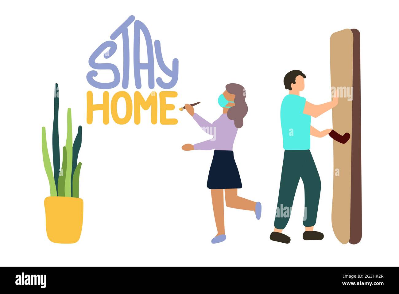 Stay home concept. Cartoon people in quarantine. Woman in protective ...