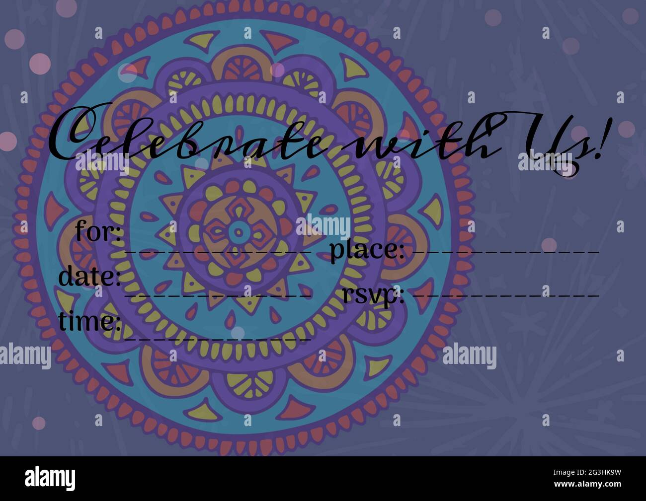 Celebrate with us text with copy space against floral design and spots ...