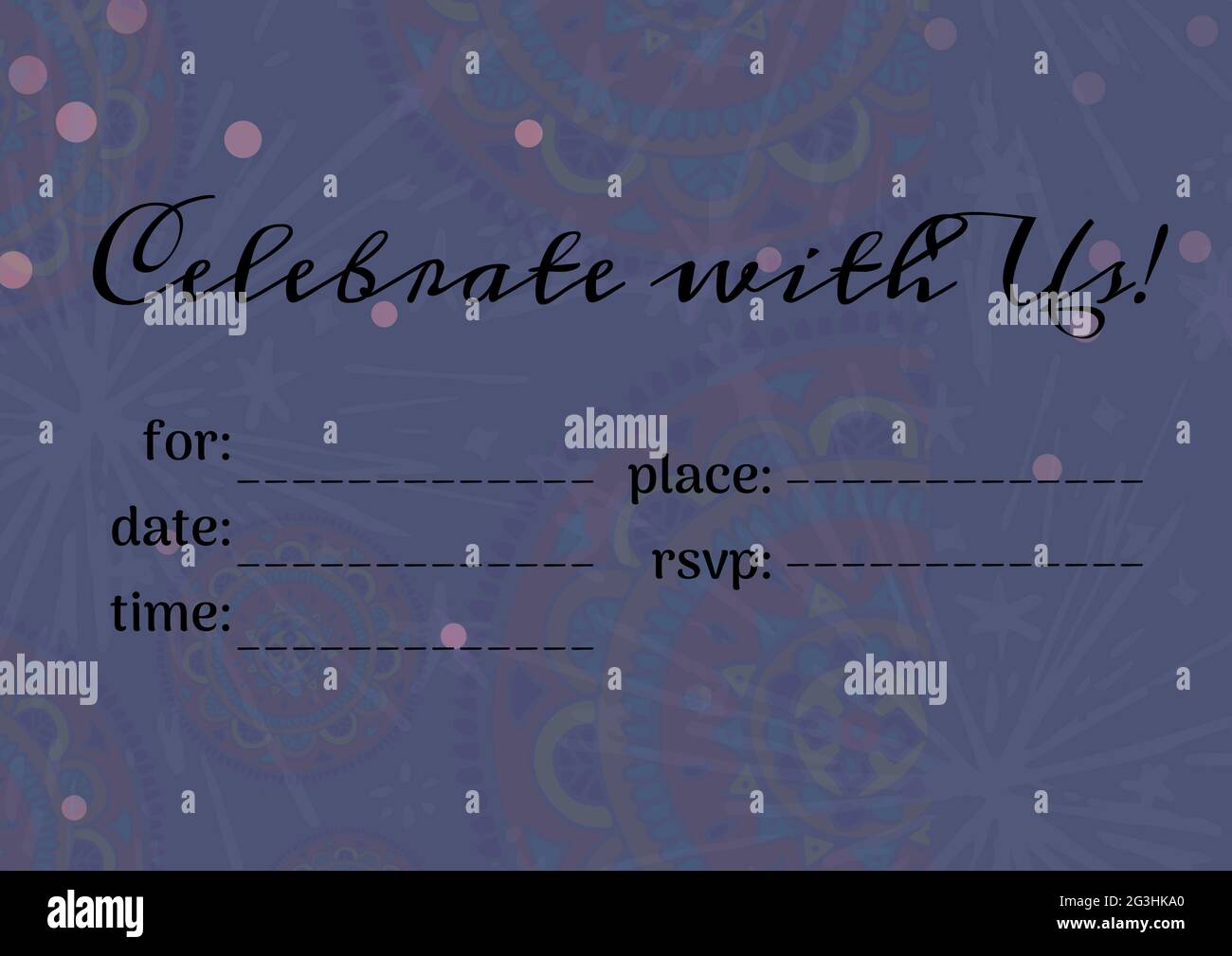 Celebrate with us text with copy space against floral designs and spots ...